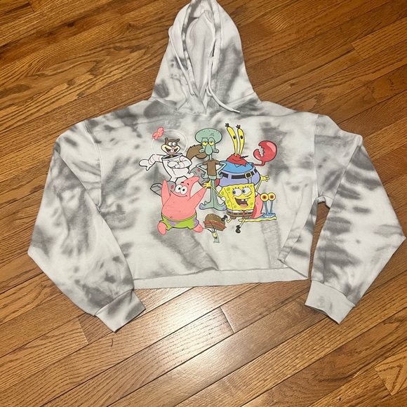 Nickelodeon | Tops | Nickelodeon Spongebob Gray Crop Tiedye Hoodie ...